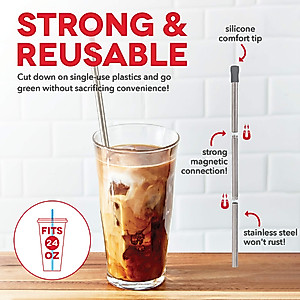 DASH Super Straw - Stainless Steel Magnetic Reusable Straw with Carrying Case and Cleaning Brush Included, 2-Pack - Grey/Rose, 9.5 Inches (DMSS002)