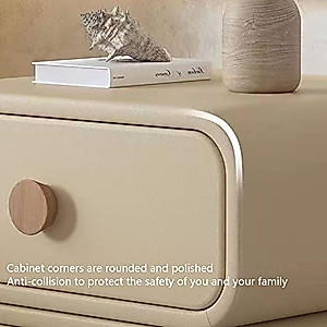 Akkiund Minimalism Fabric Nightstand with 2 Mute Drawers, Solid Wood Bedside Table Practical End Side Table with Solid Wood Leg, for Bedroom, Living Room,A,50×40×47cm