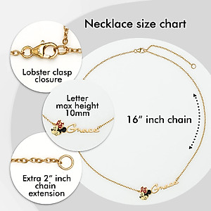 Disney Minnie Mouse Custom Name Necklace - 14k Gold over Sterling Silver Name Necklace Personalized, Minnie Mouse Face