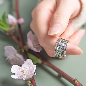 Dandelion Flower Spinner Ring for Women Men I am enough Statement Vintage Anti Anxiety Fidget Rotate Freely Inspirations Stress Relief Stacking Middle Finger Band Fashion Personalized Jewelry Gifts Birthday Xmas (8)