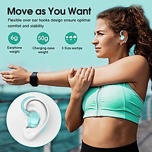 Wireless Earbuds, 2023 New Ultralight Sport Bluetooth 5.3 Headphones In Ear with LED Display, Built-in Mic Earphones, IPX7 Waterproof Wireless Headphones with Earhooks for Gym Workout (Blue)