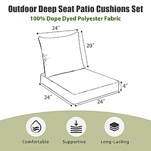 Favoyard Outdoor Deep Seat Patio Cushions Set, 24 x 24 Inch Rainproof & 3-Year Fade Resistant Patio Furniture Cushion, Removable Bottom & Back Cushion with Ties for Yard, Garden, Green Floral