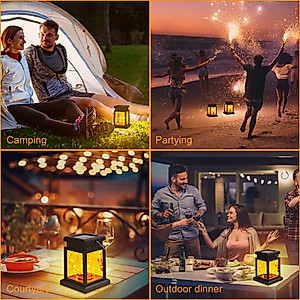 PAMKER 2 Pack Outdoor Solar Lights Christmas Solar Lanterns Outdoor Waterproof Hanging Lantern Decorative Outdoor Solar Lamp LED Solar Powered Lighting for Table Garden Patio Yard Party Black