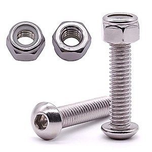3/8-16 x 3 (10 Sets) Stainless Steel Button Head Socket Cap Screws with Hex Locknuts with Nylon Insert, Stainless Steel 304 (18-8), Full Thread, Allen Hex Drive