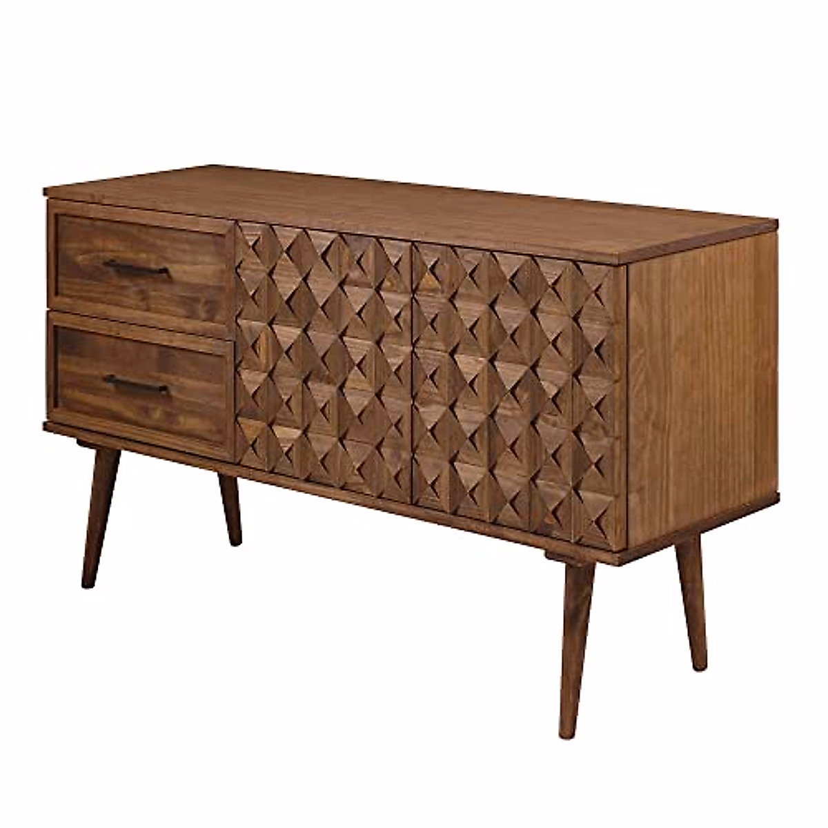 Walker Edison Deluca Boho Solid Wood 2 Door Sideboard with Prism Detail, 58 Inch, Brown