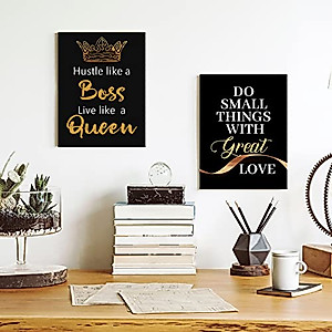 IIONGDE Hustle Like A Boss Live Like A Queen Canvas Frame Wall Art,Hustle Motivational Quotes Wall Art Canvas for Girl Women Home Office Bedroom Wall Decor-12" x 15"