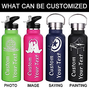 Backquik Personalized Custom Water Bottle with Straw Cover Leak Proof Kids Engraved Sports Bottle with Name Stainless Steel Insulated Thermos for Outdoor Gym