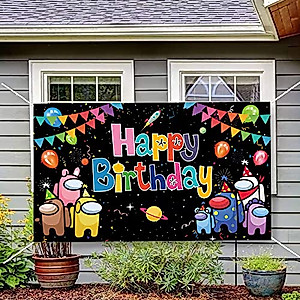 Among Us Happy Birthday Background Decoration-Among Us Game Banner for Men Boy Kids’ Game Theme Birthday Party Decoration (5x3ft)