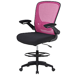 BestOffice Drafting Chair Tall Office Chair with Adjustable Foot Ring and Flip-Up Arms Computer Standing Desk Chair Executive Rolling Swivel Chair for Office & Home,Pink