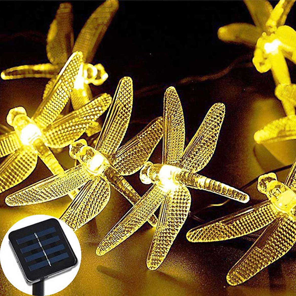 LOHOME 30 LED Solar String Light Outside Waterproof Solar Powered Lamps, Dragonfly Fairy Lights Garden Lamp for Outdoor, Home, Lawn, Wedding, Patio, Party and Holiday Decorations (Warm White)