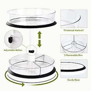 aceyoon 2 Tier Lazy Susan Organizer Spice Racks, 11'' Turntable Cabinet Organizer Height Adjustable with 3 Divided Bins for Kitchen Pantry Bathroom Makeup Organizing Container(Clear)