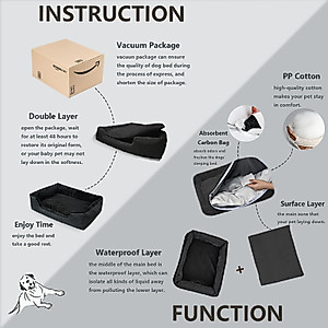 DTXDTech Dog Bed for Large Dogs,Waterproof Dog Beds for Medium Dog,Machine Washable Dog Bed with Non-Slip Bottom,Fluffy Cozy Rectangle Pet Bed Indoors,Black,L