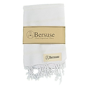 Bersuse 100% Cotton Anatolia Turkish Hand Towel - 23x43 Inches, White
