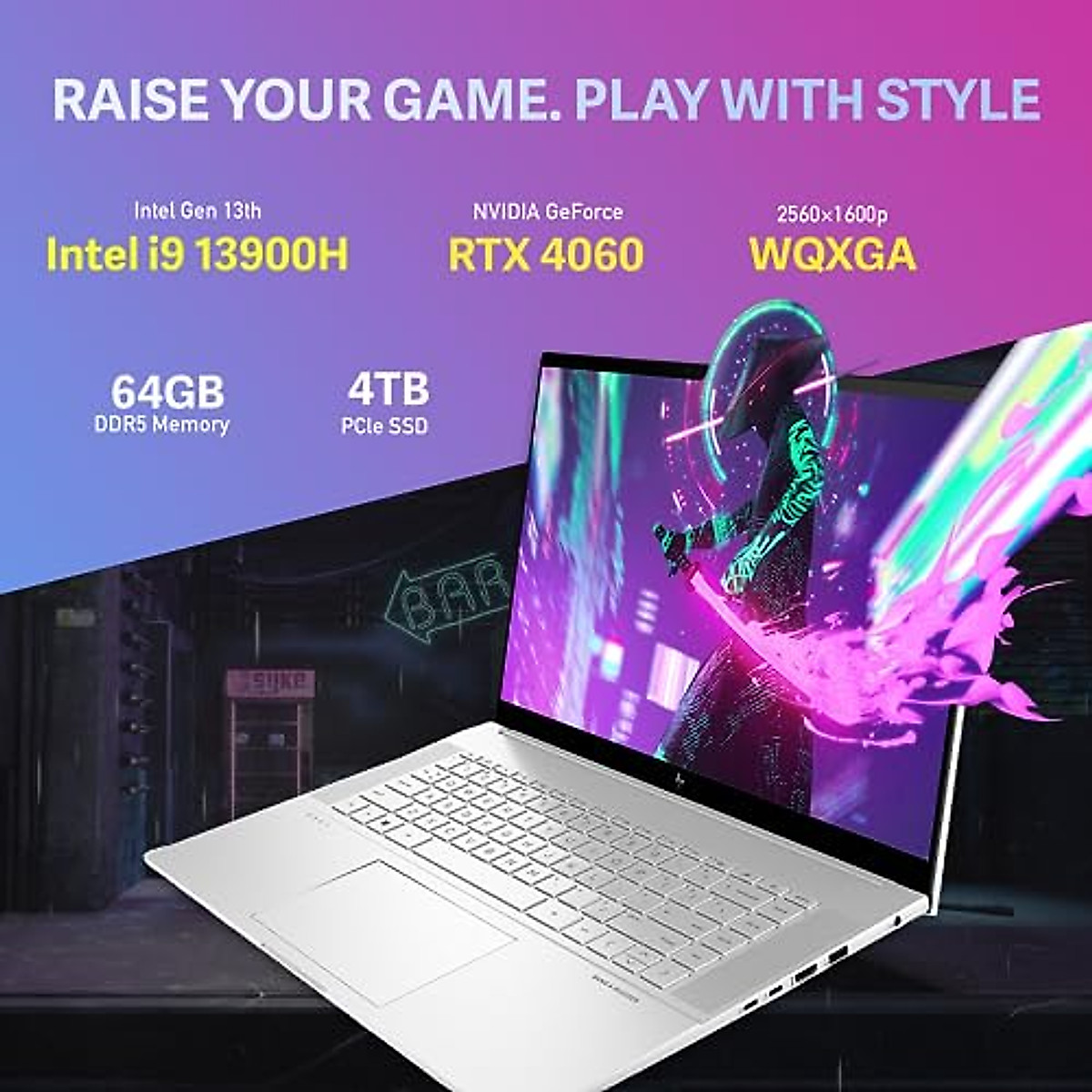 HP Envy 16” WQXGA Touchscreen Business Gaming Laptop, Core i9 13900H, NVIDIA GeForce RTX 4060, 64GB DDR5, 4TB SSD, Backlit KB, Quad Speakers, B&O Audio, 5MP Camera, Silver, Win 11, 32GB USB Card