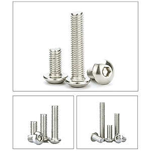 M2.5-0.45 x 25mm Button Head Socket Cap Screws, Stainless Steel 304, Full Thread, Allen Socket Drive, Heavy Duty Machine Hexagon Screw Drive 100 PCS