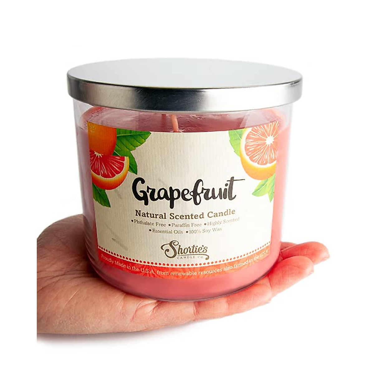 Grapefruit Highly Scented Natural 3 Wick Candle, Essential Fragrance Oils, 100% Soy, Phthalate & Paraben Free, Clean Burning, 14.5 Oz.