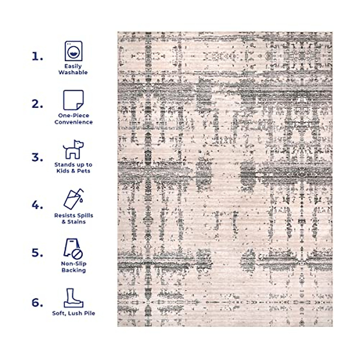 nuLOOM Ariana Machine Washable Abstract Area Rug, 5' x 8', Light Grey, Rectangular