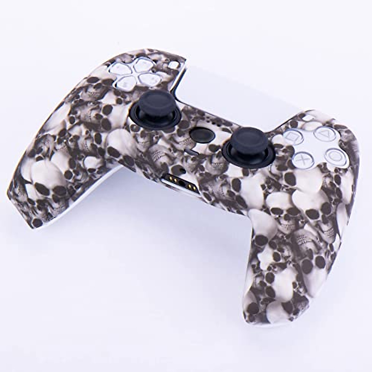 YoRHa Water Transfer Printing Silicone Thickened Cover Skin Case for PS5 Controller x 1(Skulls Purple) with Thumb Grips x 10
