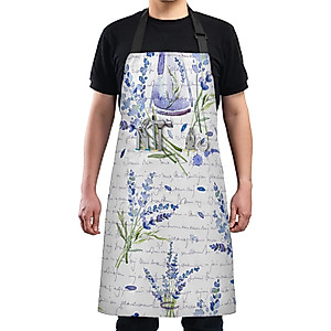 Kitchen Apron for Women Herbs and Lavender Apron With 2 Pockets, Adjustable Bib Cooking Chef Aprons for Men