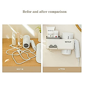 MINLIF Wall Mounted Hair Dryer Holder,Hair Dryer Organizer,Bathroom Storage Organizer, Suitable for Hair Dryer, Facial Cleanser, Toothpaste and Hairpin