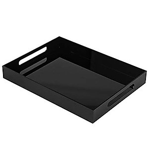 HofferRuffer Black Serving Tray, Waterproof Acrylic Tray with Handles for Coffee Table, Ottoman, Breakfast, Tea, Food, 16" x 12"