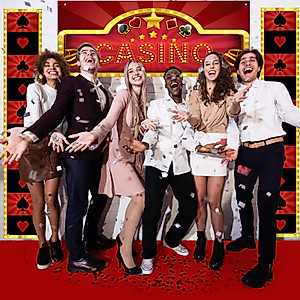 Peryiter 4 Pcs Casino Night Party Entryway Decorations Casino Hanging Banner Poker Welcome Porch Sign Red Carpet for Las Vegas Game Casino Themed Birthday Party Supplies Photo Background