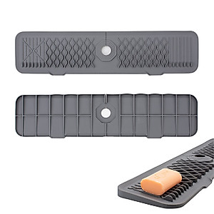 Kitchen Sink Splash Guard Behind Faucet 24 inch | Kitchen Faucet Mat Splash Guard Sink Accessories | Longer Mat, Self-Draining Inclined Slope Design, Durable, Dishwasher Safe, Adjustable Hole