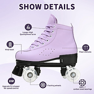 Women's Roller Skates Light Up Wheels, Adjustable Double Row Roller Skates Outdoor Shiny Derby Skates Illuminating for Teens and Youth (Purple Flash,9.5)