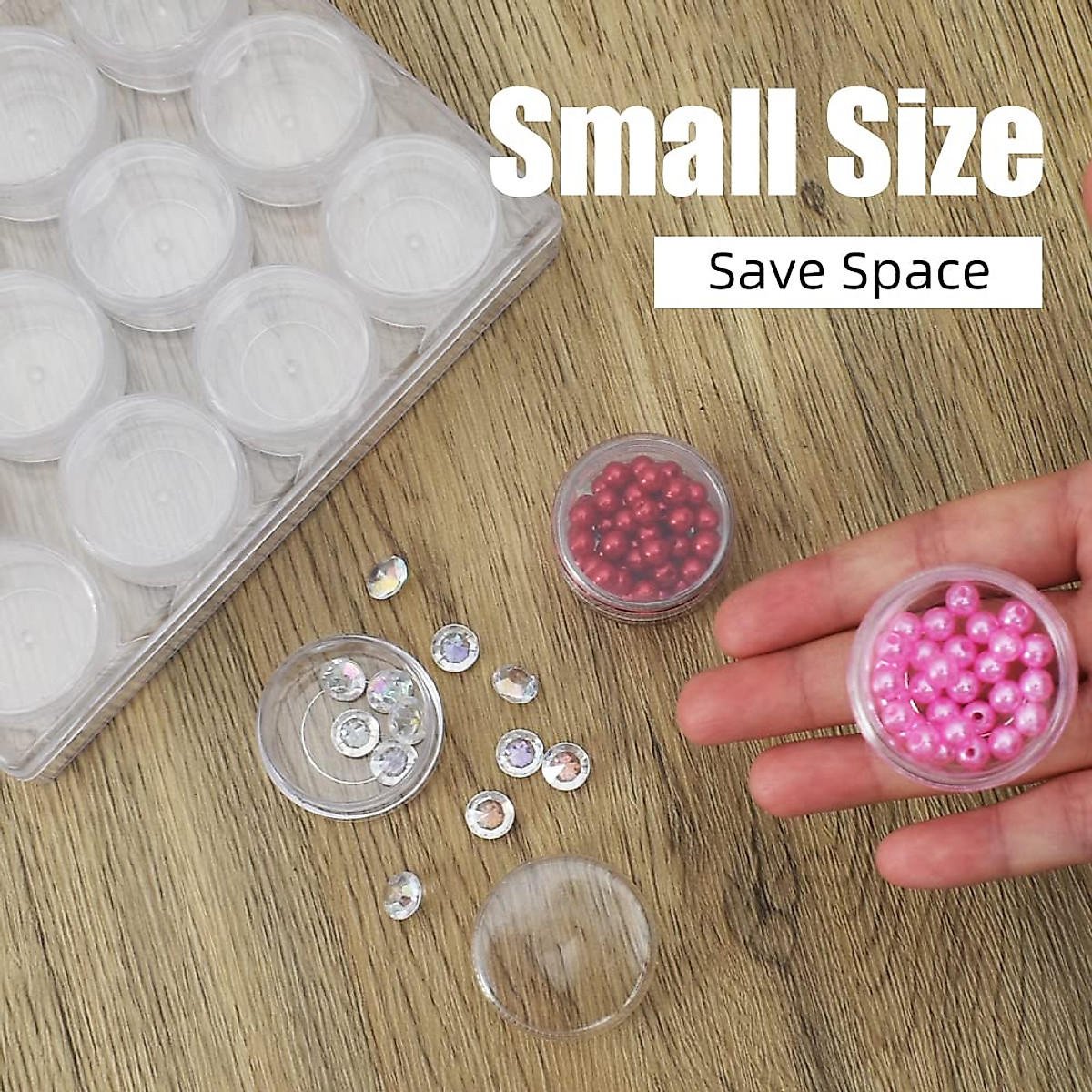 VIOCIWUO Clear Plastic Bead Storage Containers Round 12 Grids Transparent Organizer Jars for Diamond Pigments Glitters Cosmetics Sample Jar (2 Pack)