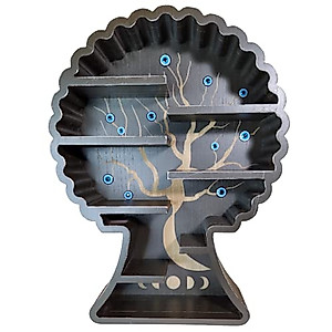 Crystallized Concepts Evil Eye Decor Tree Display Shelf for Crystals | Crystal Decor & Display Shelves | Moon Shelf | Crystal Holder | Moon Decor | Crystal Shelf | Boho Wall Decor for Essential Oils