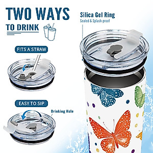 QWEUIOP 20oz Insulated Travel Coffee Mug Retro Butterfly Pattern Stainless Steel Tumbler with Lid Double Wall Vacuum Coffee Cup For Hot and Cold Drinks14029