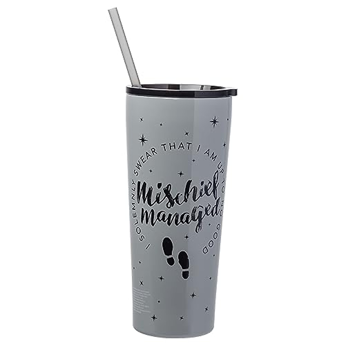 Silver Buffalo Harry Potter Marauder's Map Solemnly Swear Mischief Managed Double Walled Stainless Steel Tumbler With Straw, 22 Ounces