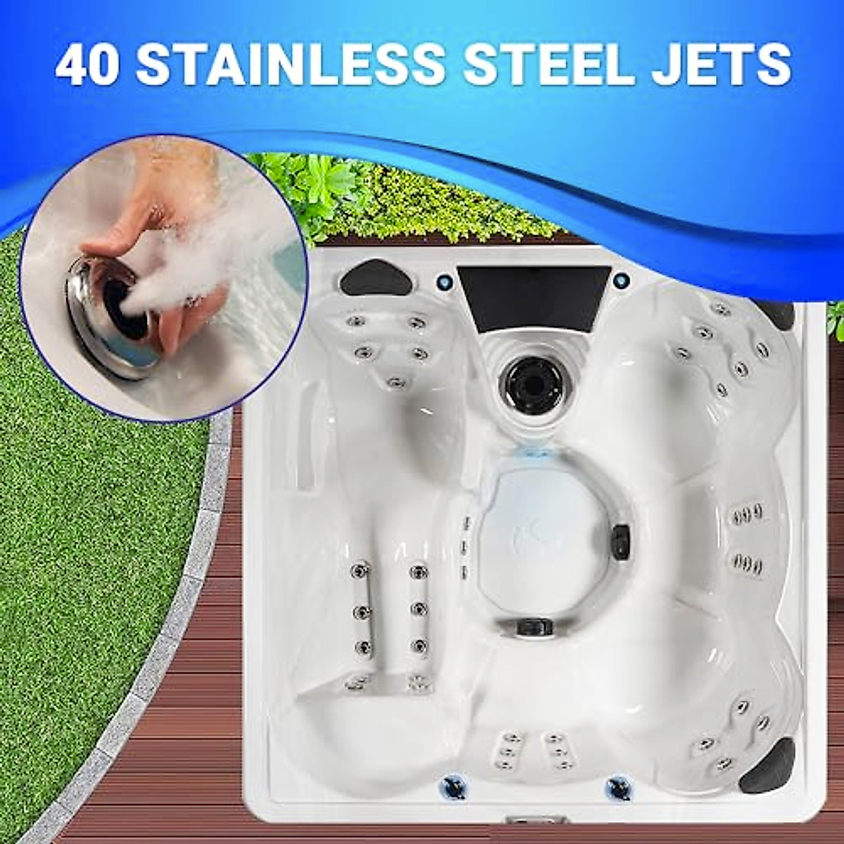 AquaLife Nautical 4-Person 24-Jet Acrylic Non-Lounger Hot Tub with Face-to Face Seating, Bluetooth Stereo, Insulated Cover