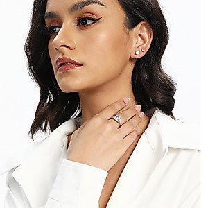 MDFUN 18K White Gold Plated Cubic Zirconia Promise Halo Engagement Eternity Rings for Women (rhodium-plated-brass, 8)