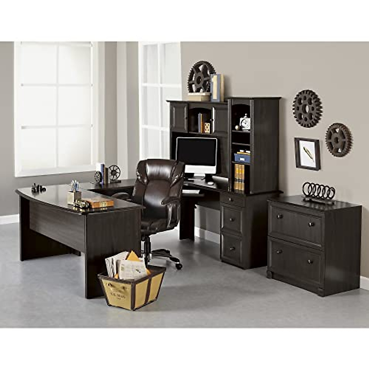 Realspace® Broadstreet 65"W U-Shaped Executive Desk, Walnut