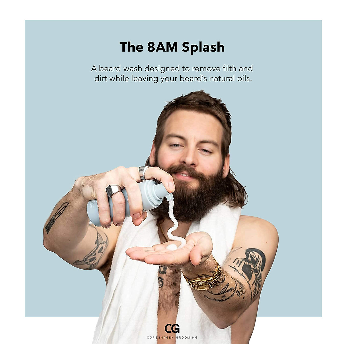 Copenhagen Grooming 8AM Splash Beard Wash for Men - Regenerating & Moisturizing Beard Shampoo - Skin, Mustache and Beard Care