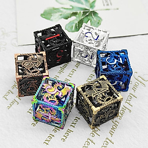 Metal Hollow DND Dice Set D&D Dungeons and Dragons Polyhedral 7-Piece RPG MTG Dice Gift D20 D6 Role Playing Pathfinderboard Game Accessories Digital Teaching Metal Box-Gold