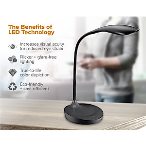 Bostitch Office KT-VLED1502-BLK Gooseneck LED Desk Lamp with USB Charging Port, Dimmable, Black
