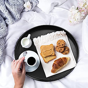 Round Natural Wood Serving Tray, 13inch Wooden Plate Platter Tea Food Dishes Water Drink for Countertop Kitchen Coffee Table Breakfast