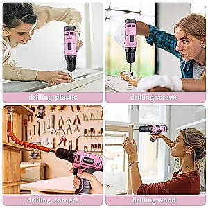 FADAKWALT Cordless Drill Set,12V Power Drill Set with Battery and Charger, compact Driver/Drill Bits, 3/8'' Keyless Chuck,21+1 Torque Setting, 180 inch-lbs, with LED Electric Drill Set（pale Pink）