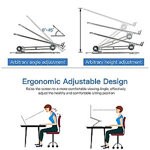 Laptop Stand, MISOTT Ergonomic Adjustable Laptop Stand, 2 in 1 Computer Stand Tablet Stand, Stand for Laptop Compatible with 10-15.6" Laptops and Tablets(Aluminum, Silver)