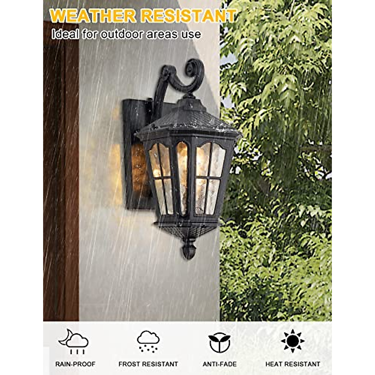 GYDZ Outdoor Wall Mount Light Fixture, Dusk to Dawn Outdoor Porch Light, Exterior Light Fixture Wall Mount, Anti-Rust Waterproof Matte Black Wall Light with Water Ripple Glass for Doorway,15'75''H