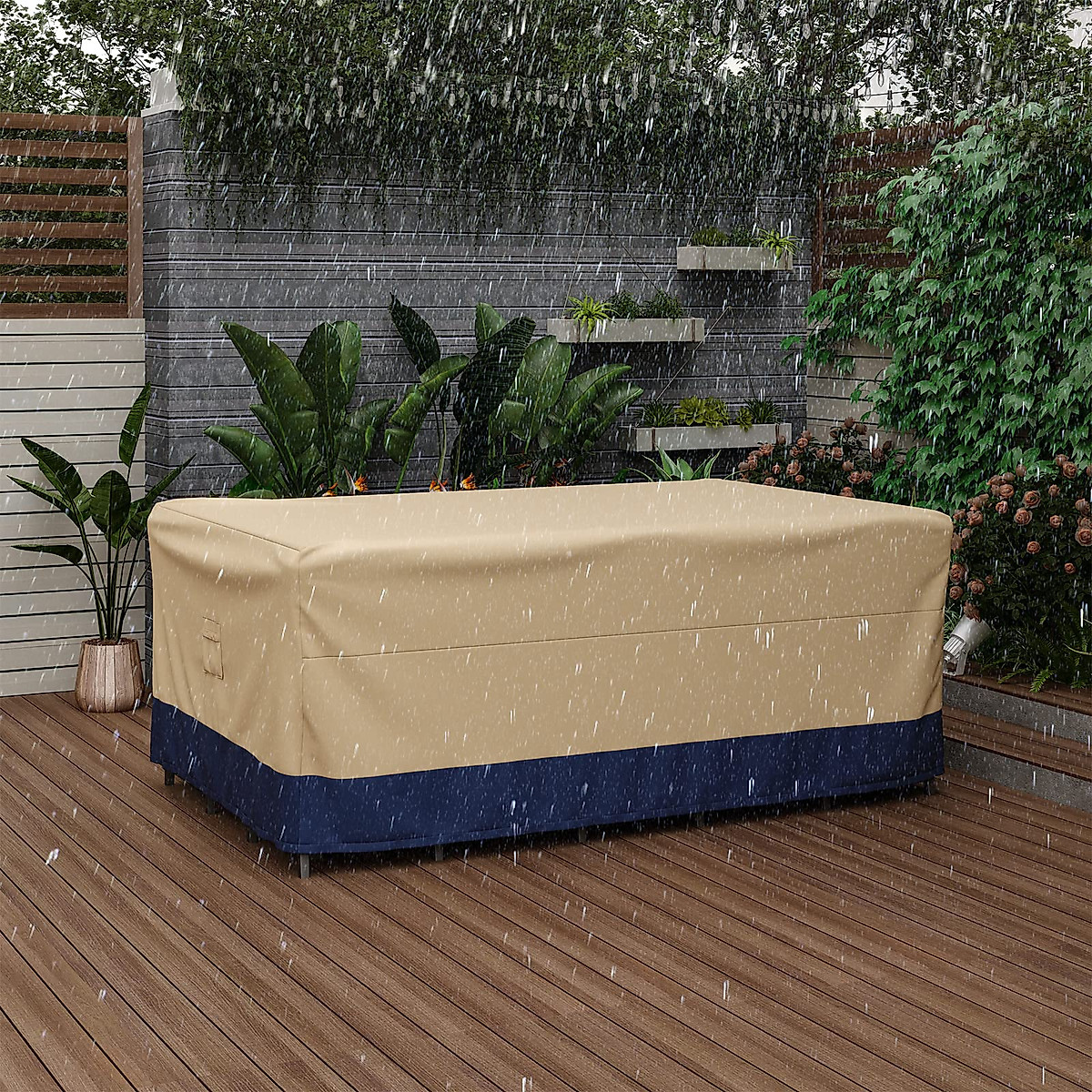 Tangkula Patio Table Set Cover, Outdoor Furniture Cover w/ Padded Handle & Click-Close Straps, Patio Furniture Cover with Air Vent, Heavy Duty PU Table & Chair Cover, 90”W x 50”D x 32”H