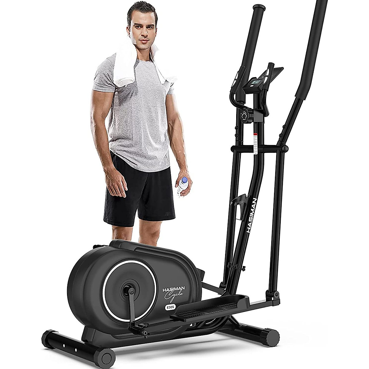 HASIMAN Elliptical Exercise Machine, Elliptical Machine for Home Use, Adjustable Magnetic Elliptical with Pulse Rate Grips and LCD Monitor, 350LB Weight Capacity (Coal Black)