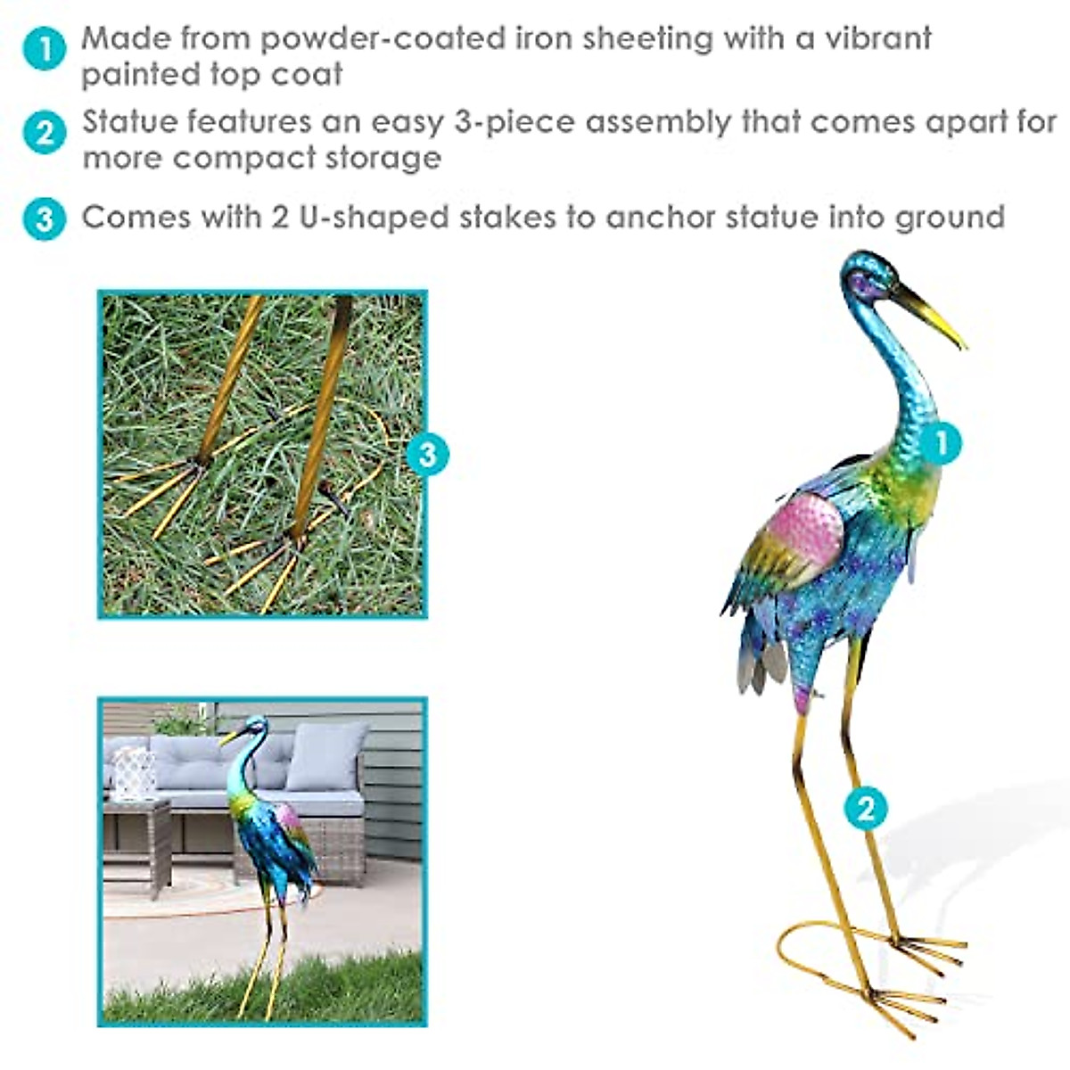 Sunnydaze Outdoor Metal Crane Statue Yard Art, Lawn and Garden Sculpture Decor - Backyard 29-Inch Decorative Accent