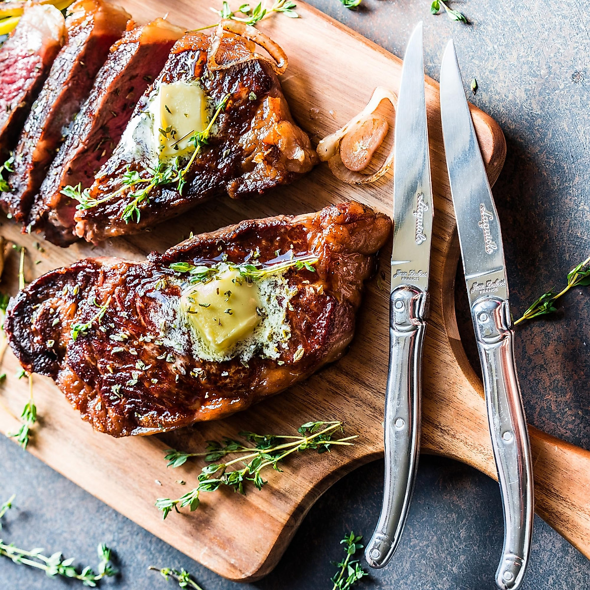 Jean Dubost 6 Steak Knives in Wooden Block, Black