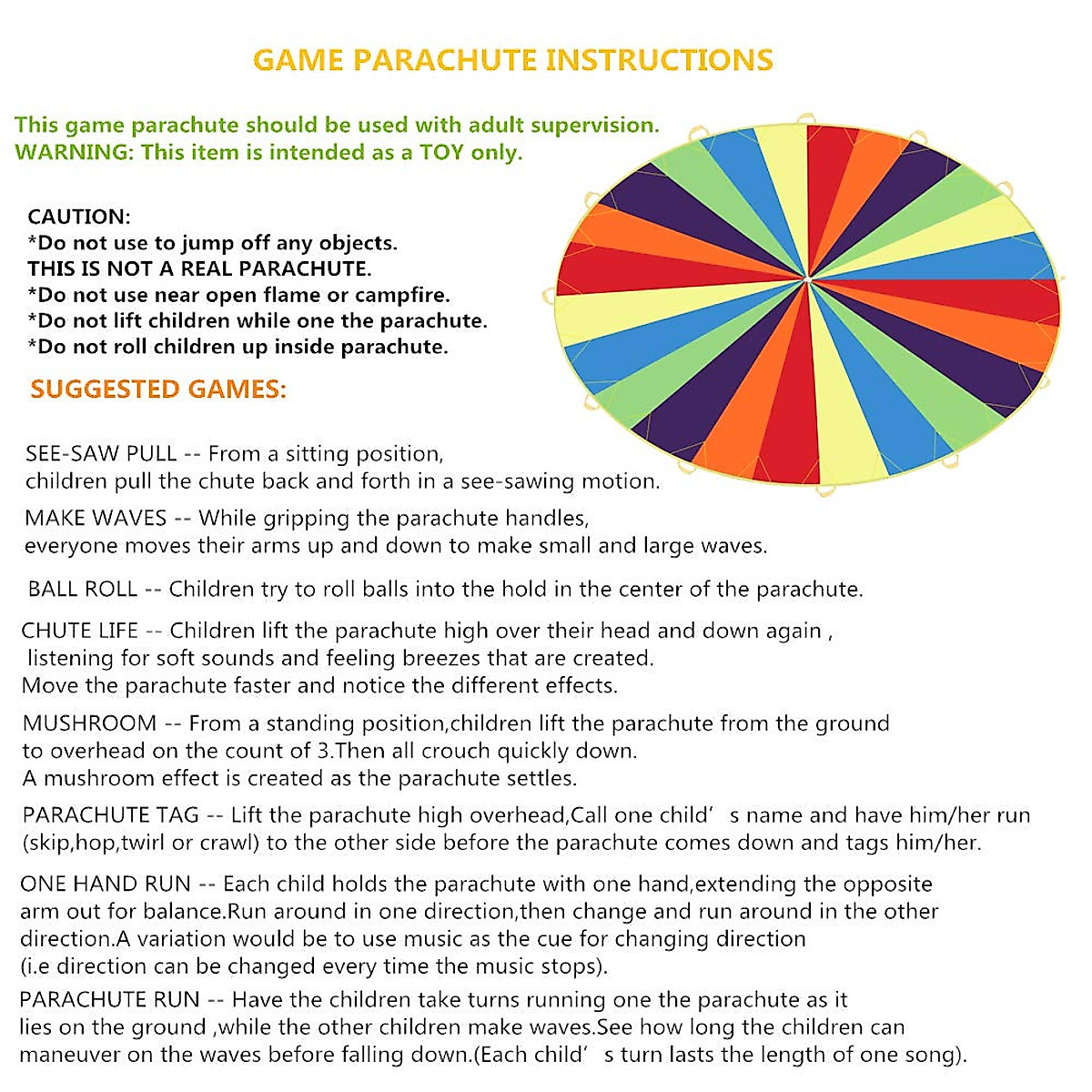 Sonyabecca Play Parachute for Kids Tent Cooperative Team Building Birthday Games (20ft)