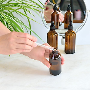 Youngever 16 Pack 4 Ounce Glass Dropper Bottles for Essential Oil, 2 Stainless Steel Mini Funnels (Amber)