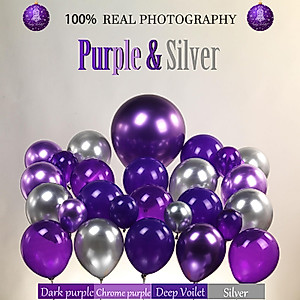yeewaka chrome purple silver disco balloon garland arch kit 120pcs dark purple & metallic purple balloons with disco ball star balloons for birthday 2024 New year eve prom party decorations
