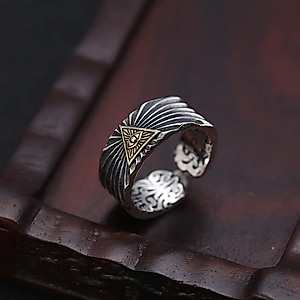 HLMIN Open Eye of God Ring for Men, Adjustable Vintage Crossbones Triangle Black Silver Engraved Eye of Seeing Ring Ring, Personalized All Seeing Ring Christmas Jewelry Gifts for Men Women